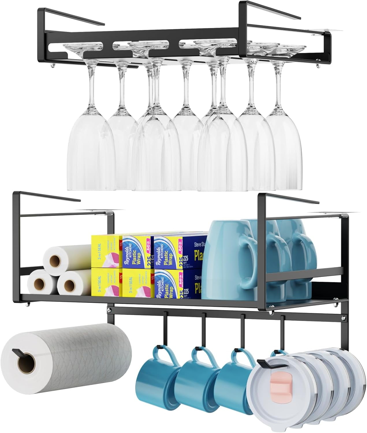 Under Shelf Basket and Wine Glass Holder - 4-in-1 Under Cabinet ...