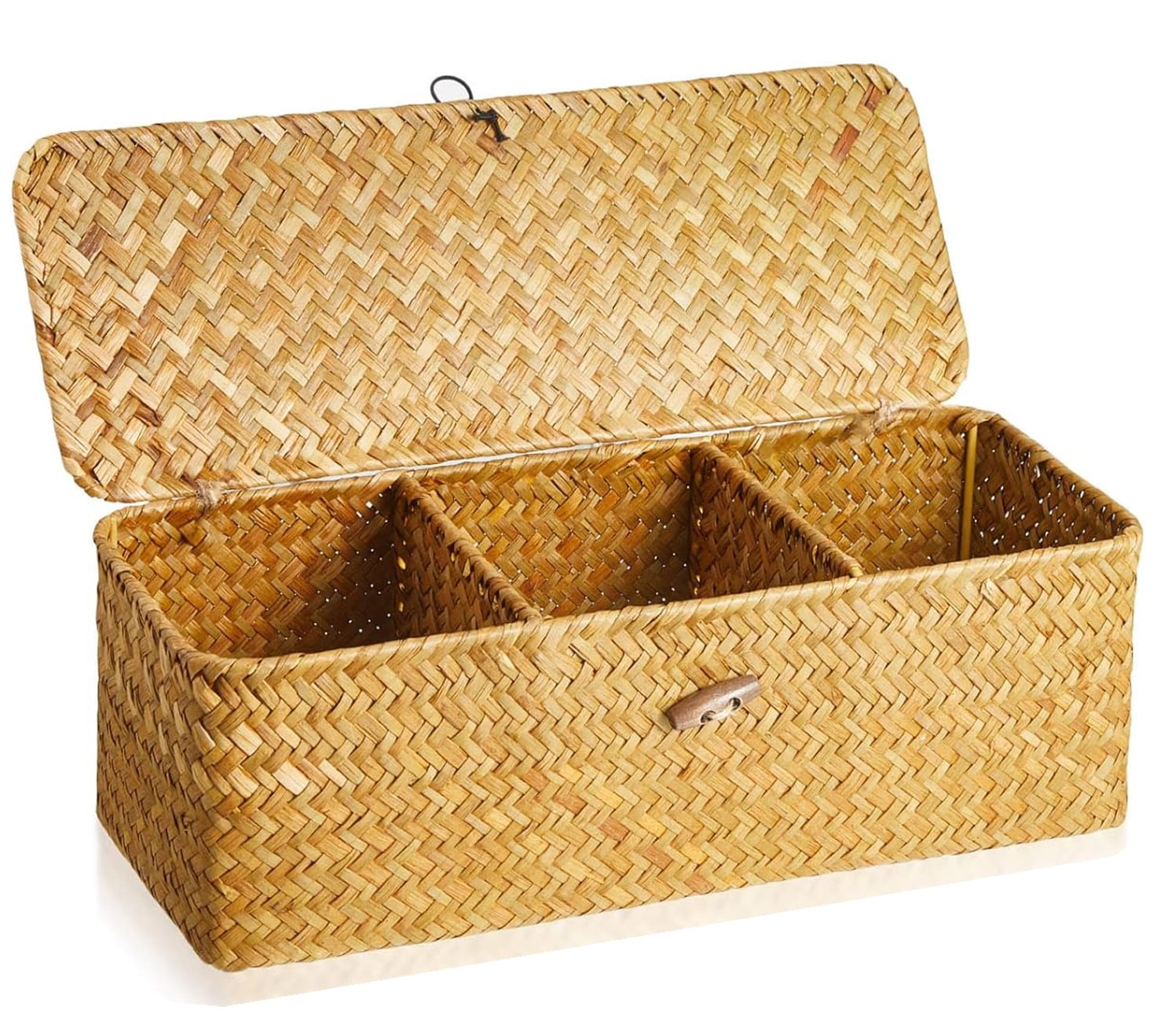Shelf Baskets with Lid, 12.6 x 4.72inch Handwoven Wicker Storage Bins ...