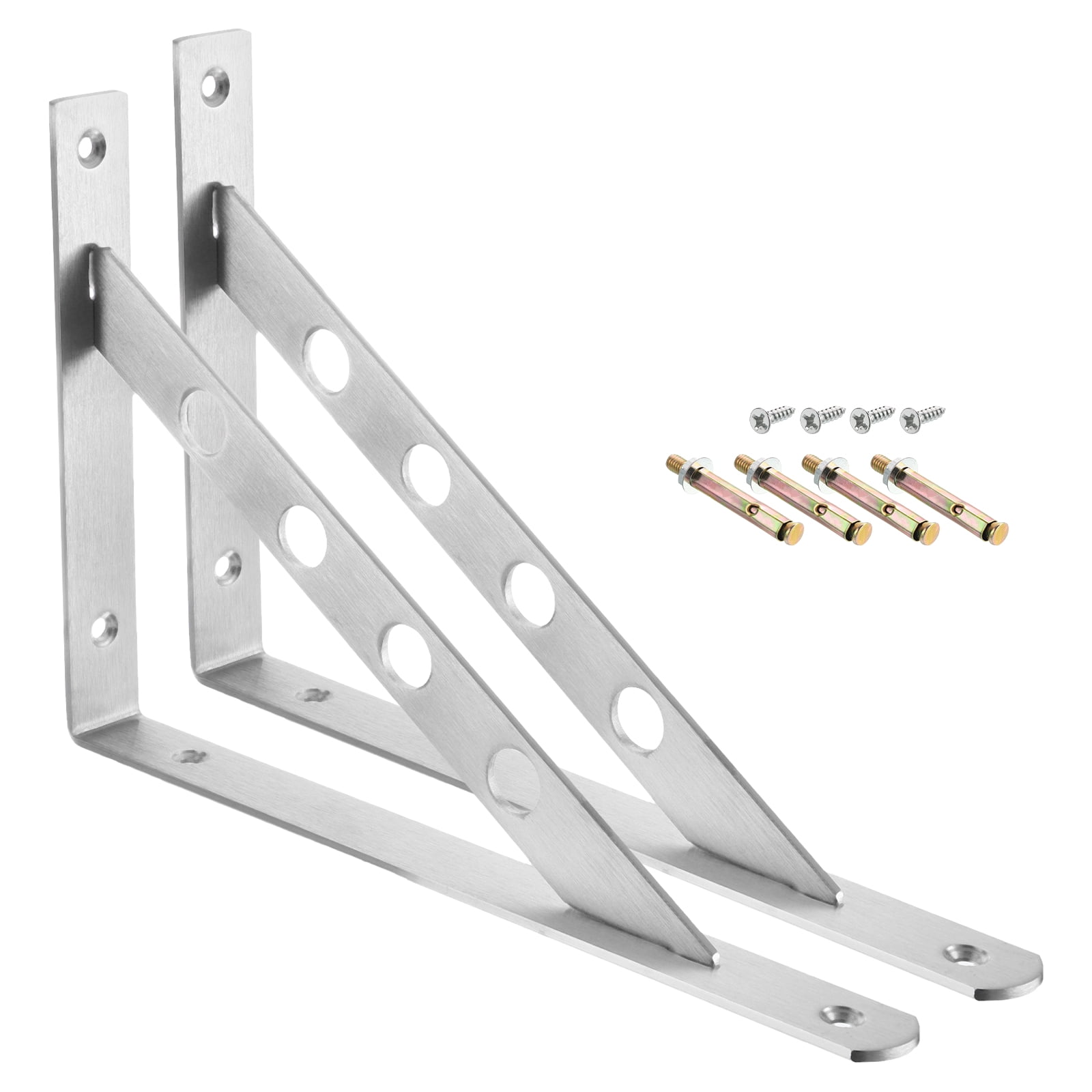 Shelf Brackets, 2 Pack 12" x 1.2" - Stainless Steel Solid Triangle ...