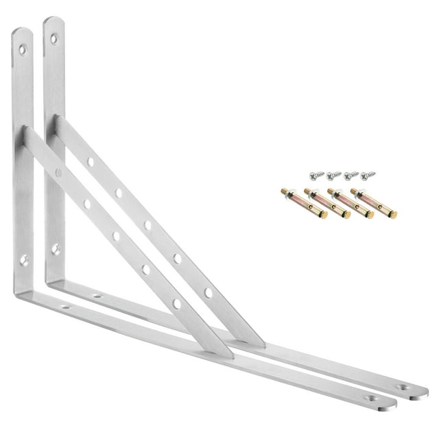Shelf Brackets, 2 Pack 16" x 1" - Stainless Steel Solid Triangle ...