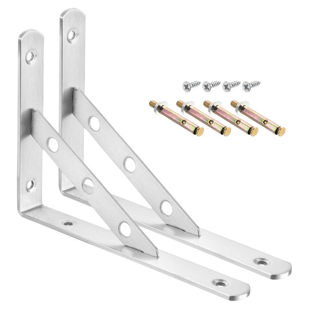 Shelf Brackets, 2 Pack 8" x 1" - Stainless Steel Solid Triangle Bracket ...