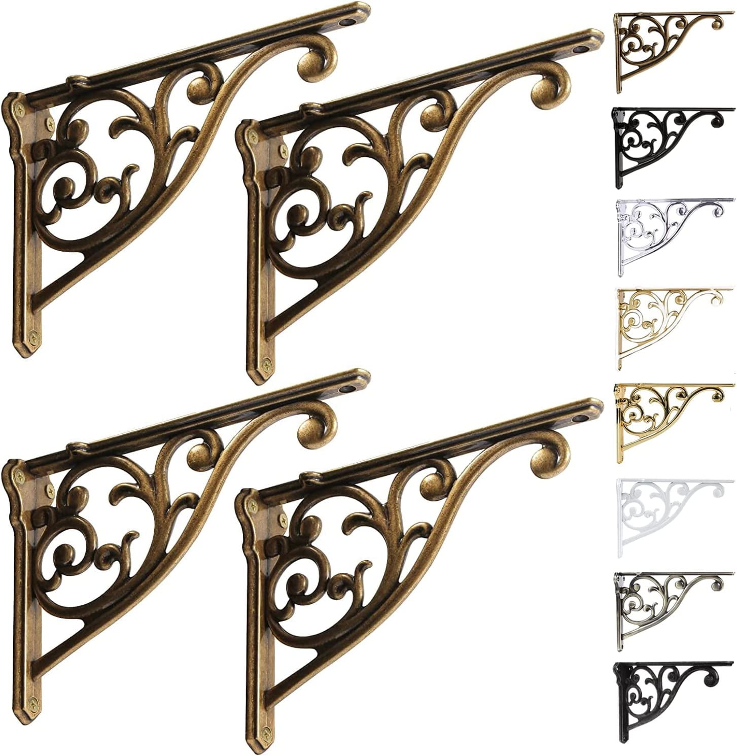 Shelf Brackets 8 Inch 4 Pack Heavy Duty Antique Brass Wall Bracket ...