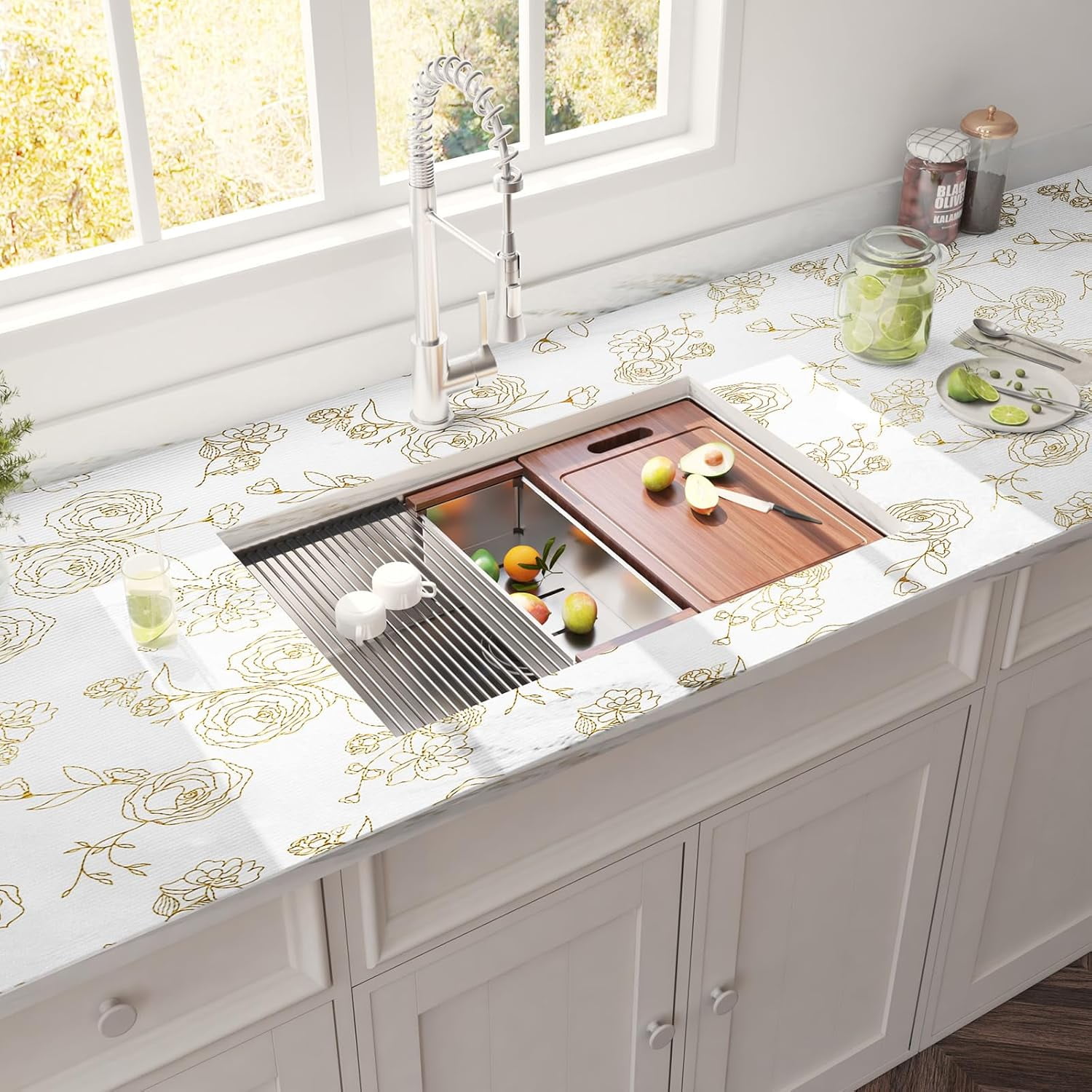 Shelf Cabinet Liner for Kitchen- Non Adhesive Drawer Liner Refrigerator ...