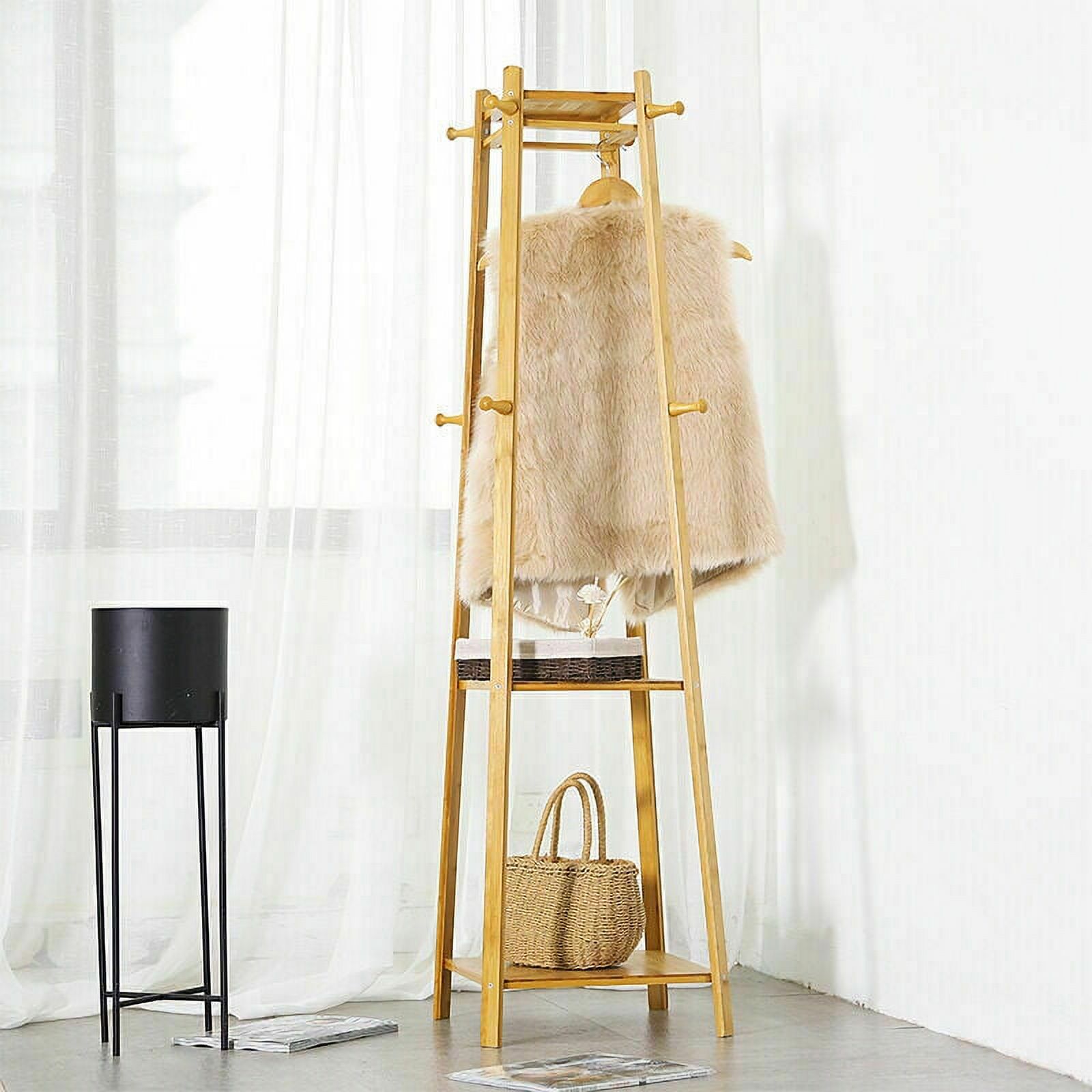 Shelf Clothes Coat Hat Rack Tree Stand Bamboo Hanger Organizer 3 Layer ...