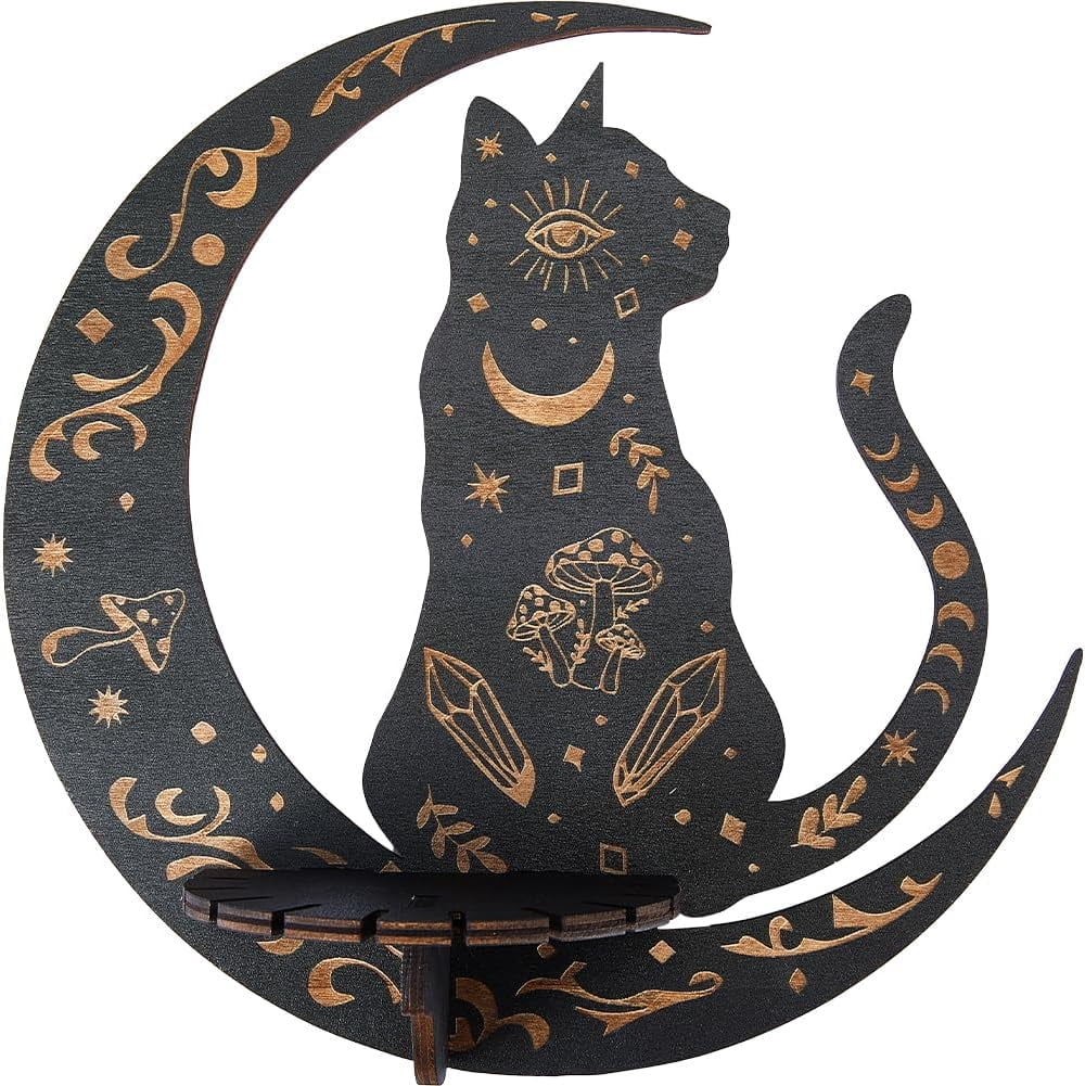 Shelf Display Wooden Wall Shelf Cat Moon Rustic Floating Shelves ...