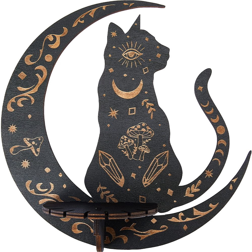 Shelf Display Wooden Wall Shelf Cat Moon Rustic Floating Shelves ...