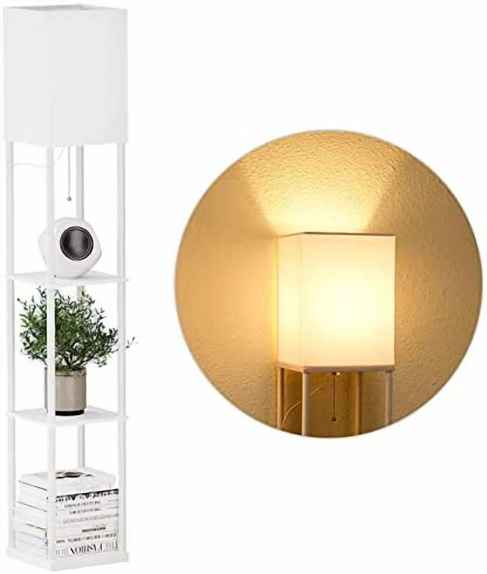Shelf Floor Lamp with 3-Way Dimmable LED Bulb, Modern Square Standing ...