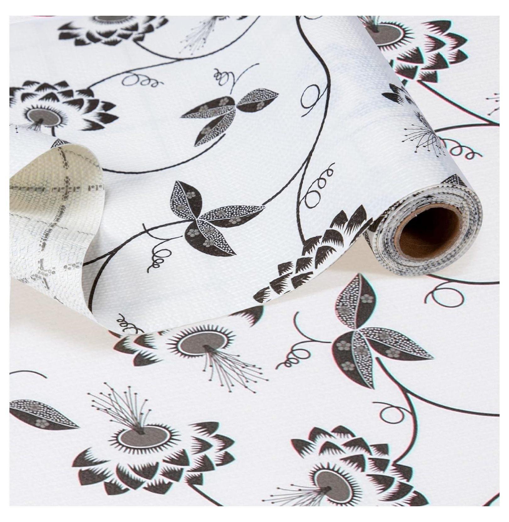 Shelf Liner, Non Adhesive Black Leaves Floral Cabinet Liner for Pantry ...