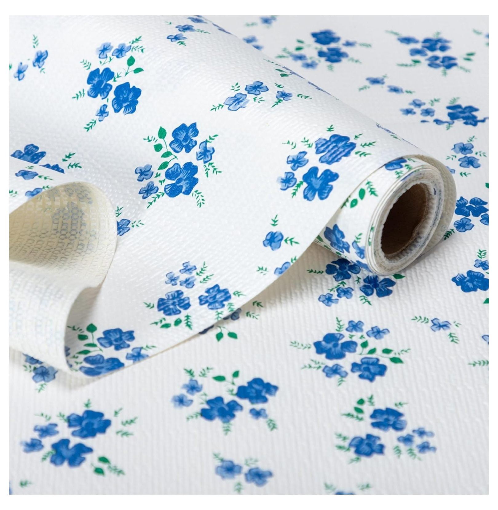 Shelf Liner, Non Adhesive Blue Floral Kitchen Cabinet Liner for Pantry ...
