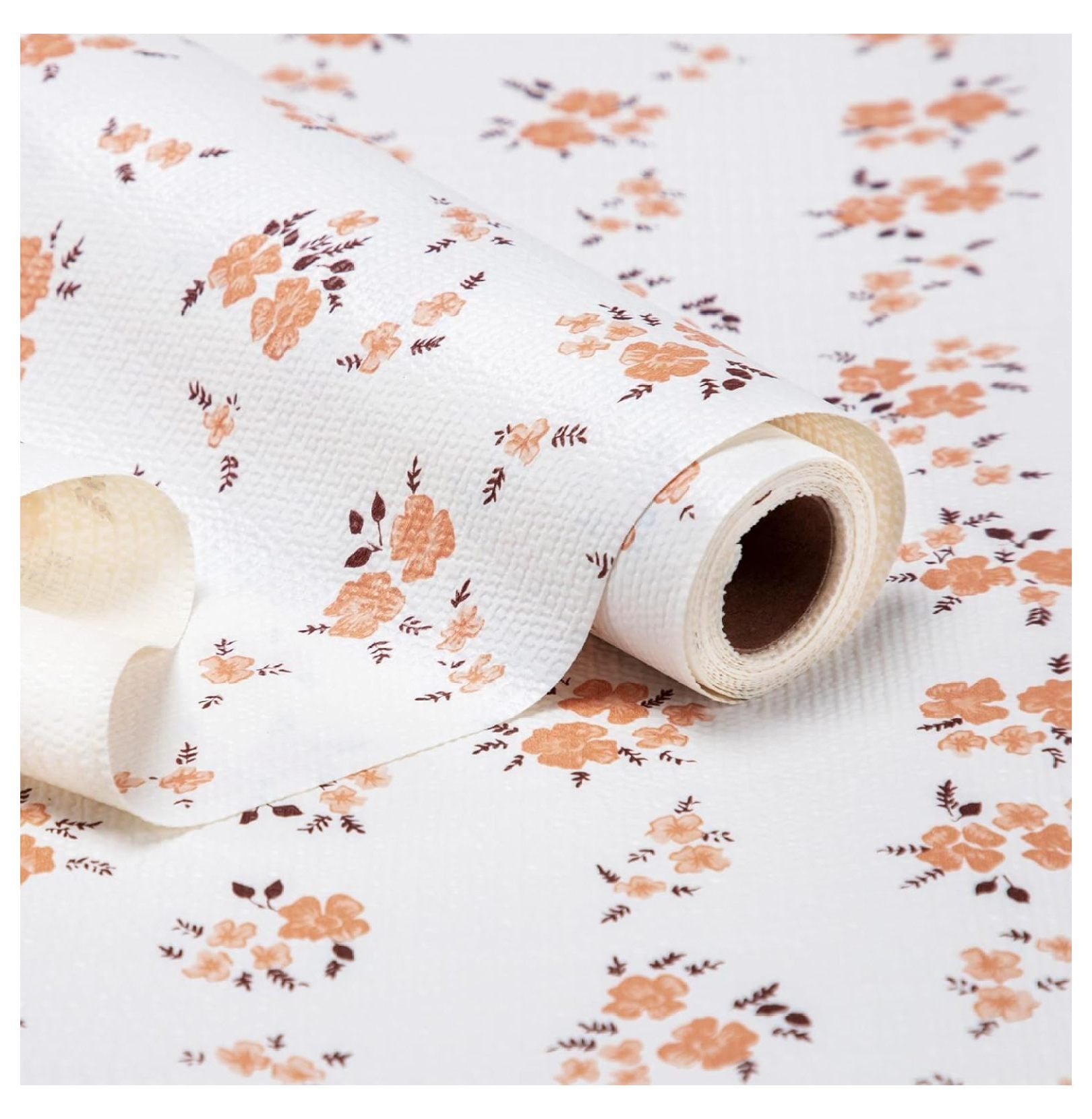 Shelf Liner, Non Adhesive Orange Floral Printed Kitchen Cabinet Liner ...