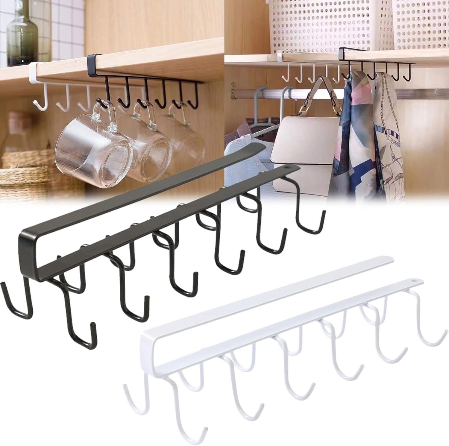 Shelf Mug Hanger, Slide on Mug Hooks, Mug Hooks Under Shelf, Shelf Mug ...
