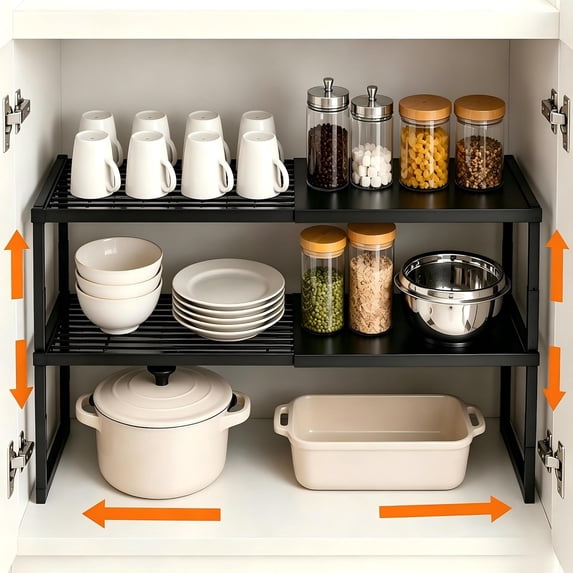 Shelf Organizer Stackable 2 Pack: Expandable (15.8"-25.5") Spice Rack ...