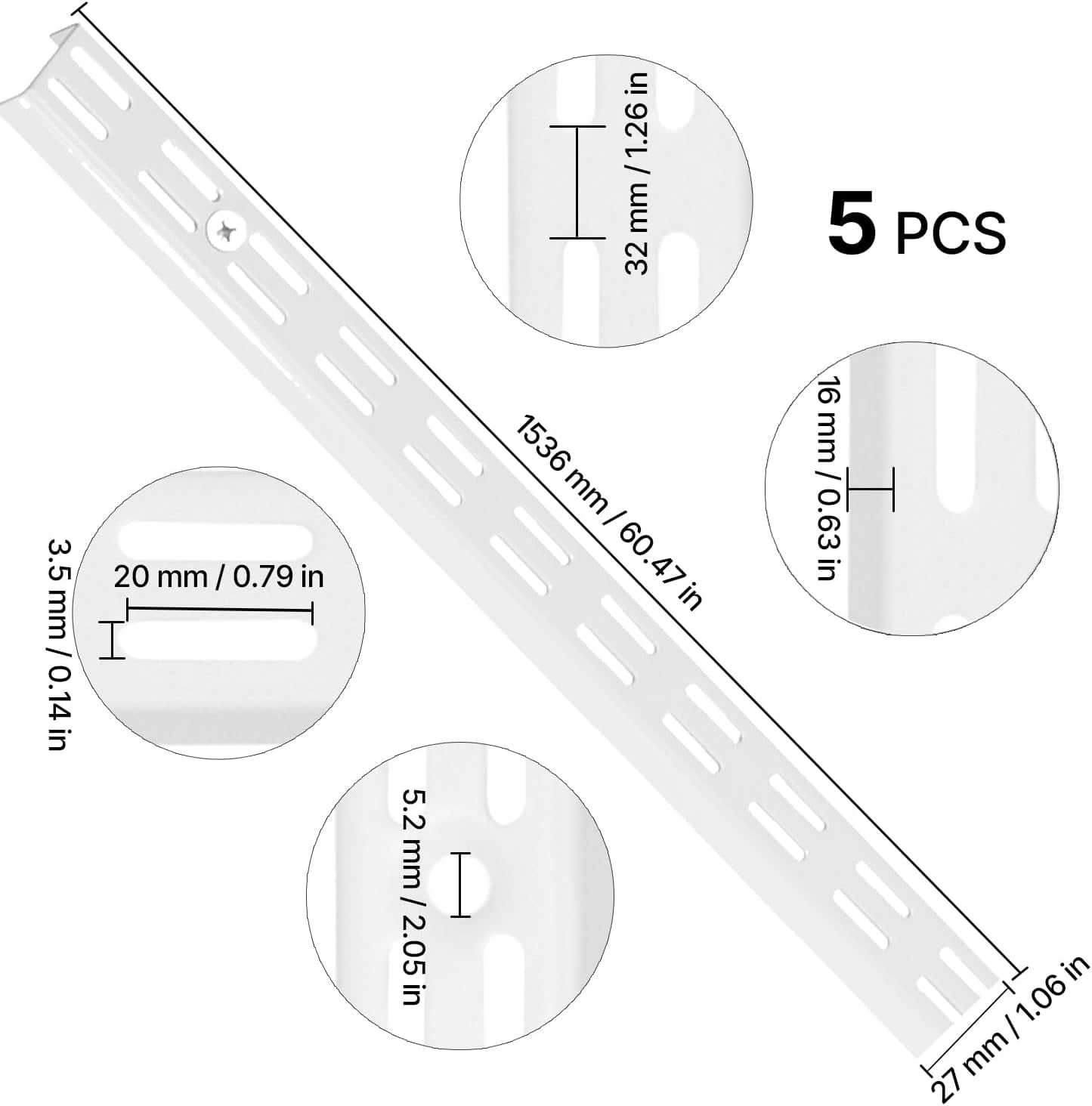 Shelf Pilaster, 60-inch 5 Pack, Dual Track Upright Wall Shelving System ...