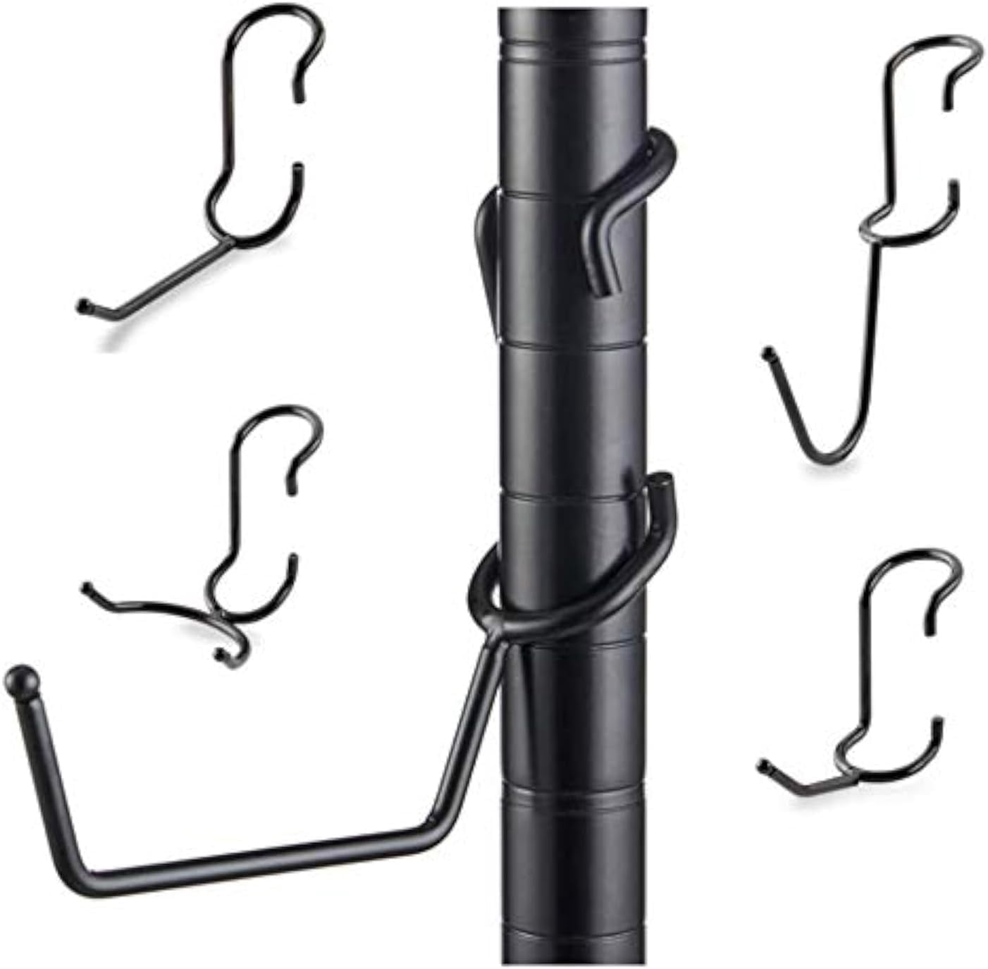 Shelf Pole Hooks 5-Pack Variety Set | Black Snap-On Hooks for 1-Inch ...
