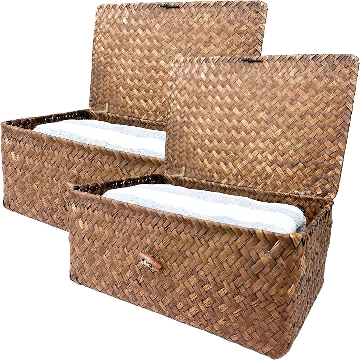 Shelf Storage Baskets Bin with Lid, Set of 2 Handwoven Seagrass ...
