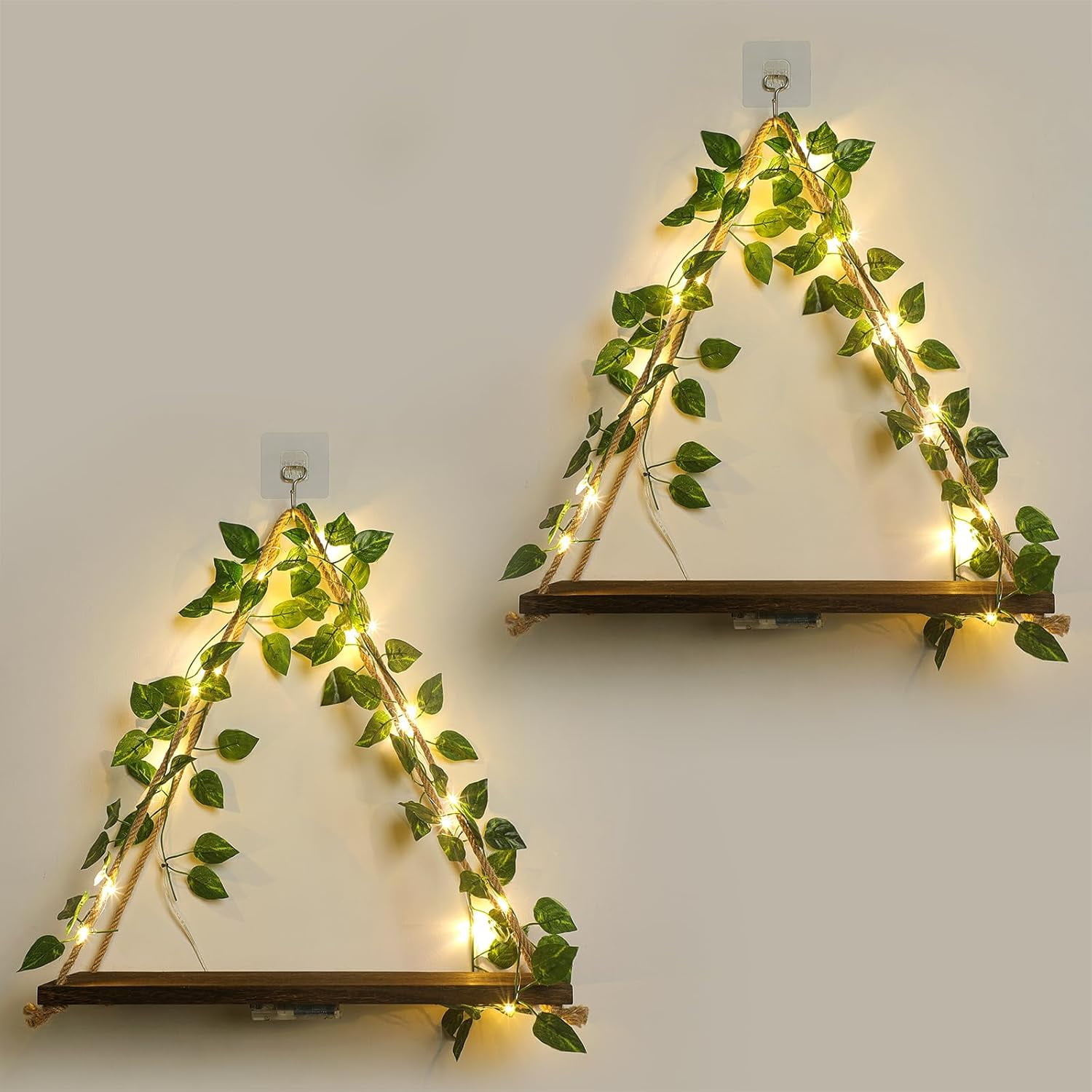 Shelf for Wall with LED Light and Artificial Ivy, Floating Shelves ...