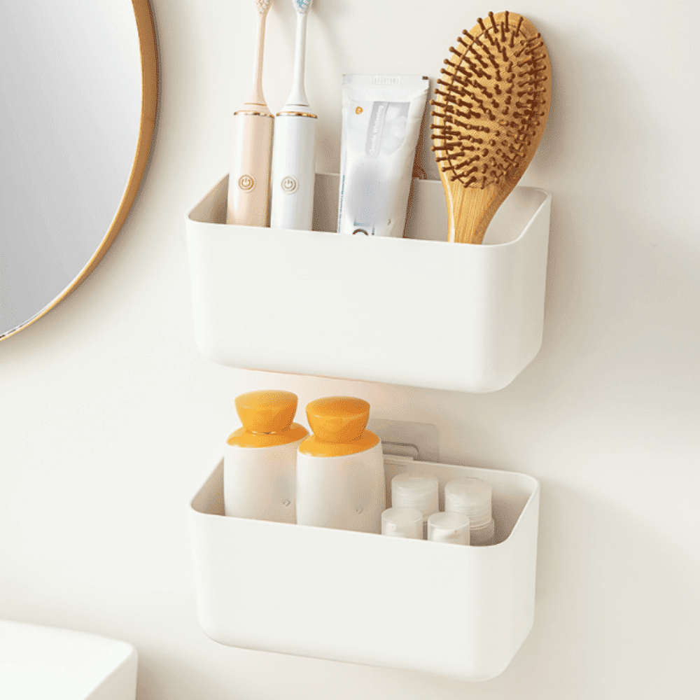 Shelf Wall Mounted Plastic Storage Organizer Bin, 2 Pack Makeup ...