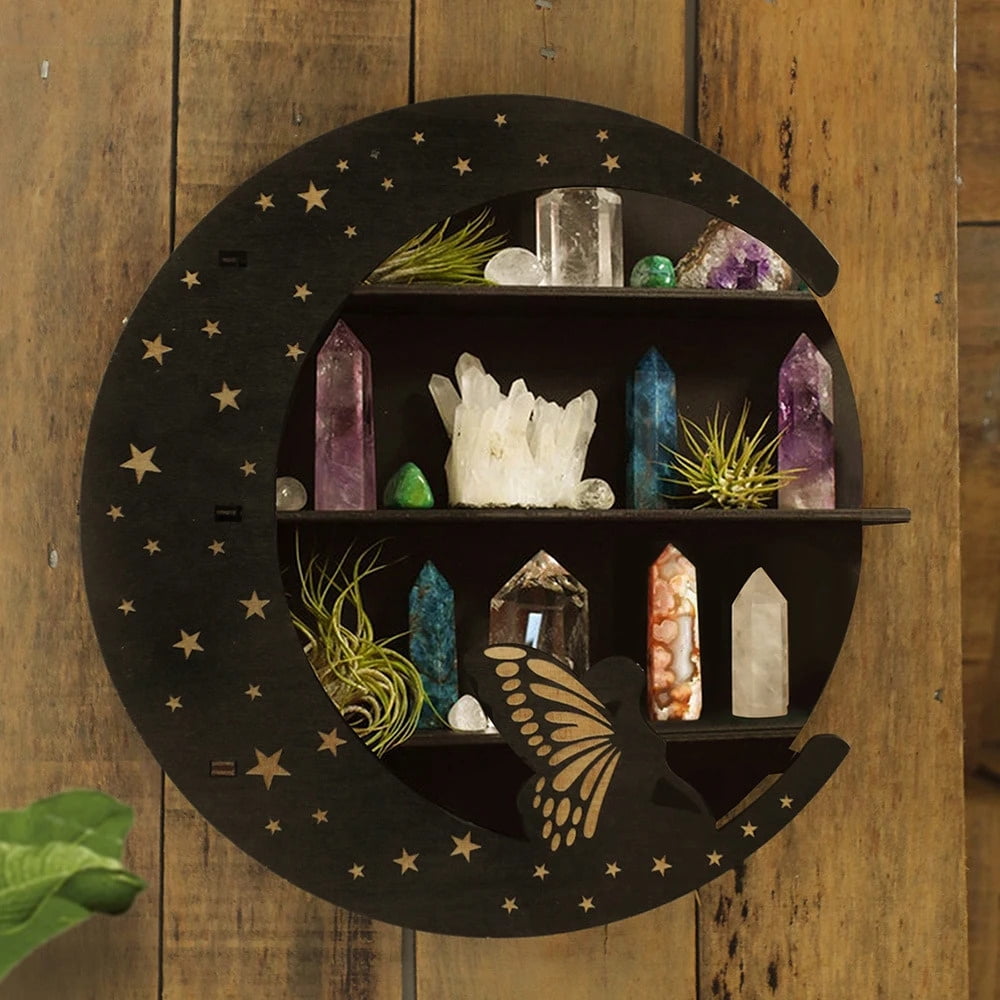 Shelf for Crystal Display Multi Layered Wooden Stand Moon Butterfly ...