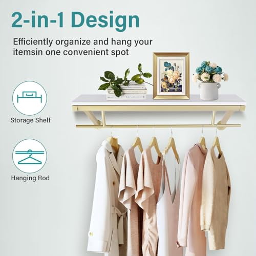 Shelf with Hanging Rod – Gold Closet Rod for Closet Storage & Display ...