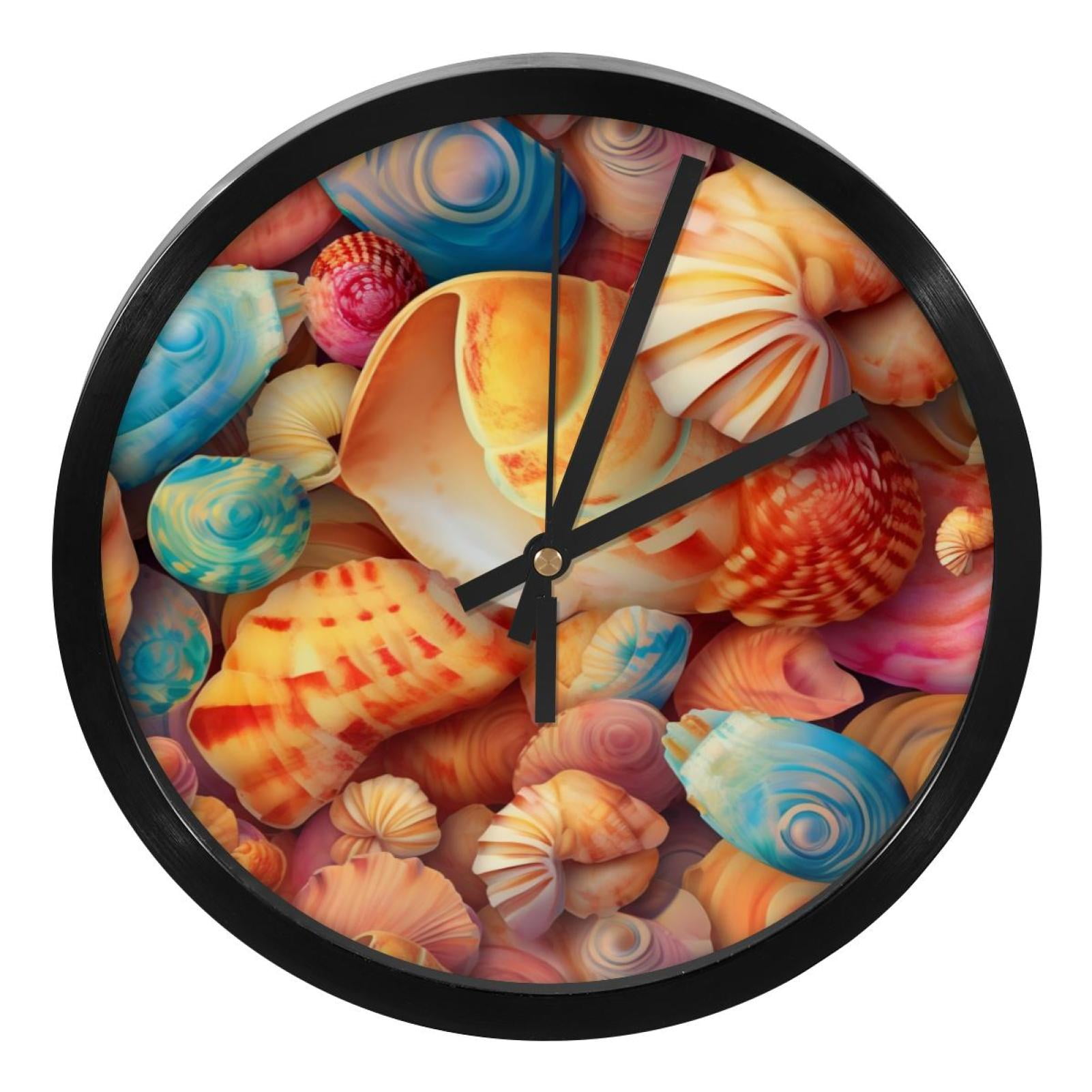 Shell 9.8-Inch Round Wall Clock, Silent Non-Ticking Digital Clock ...