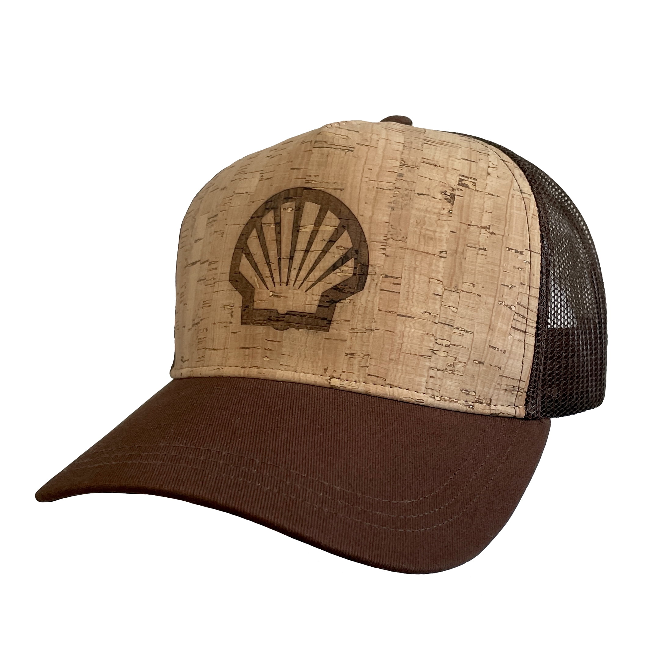 Shell Adult Trucker Hat With Cork Front and Brown Brim Adjustable Snap ...