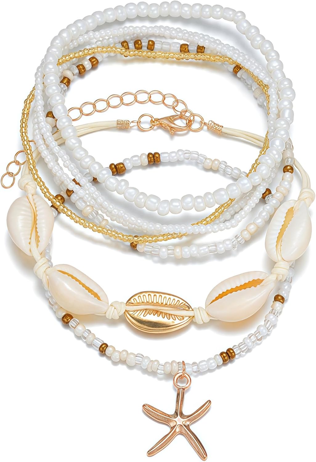 Shell Ankle Bracelet Set for Women, Gold Plated Boho Bead Adjustable ...