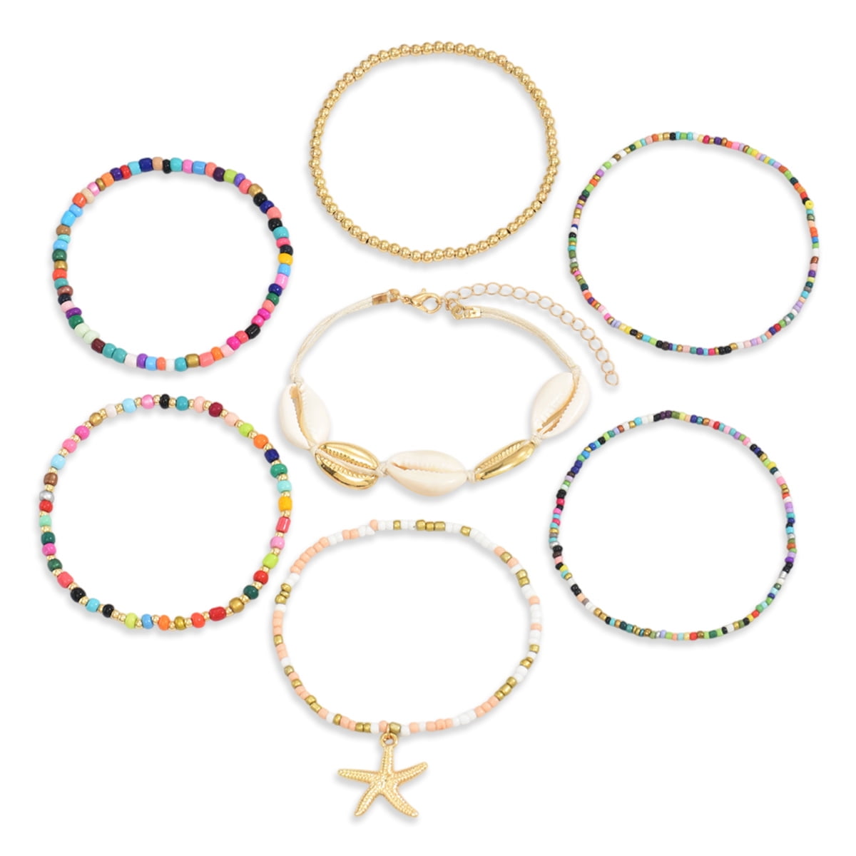 Shell Ankle Bracelet Set for Women, Gold Boho Bead Adjustable Anklet ...