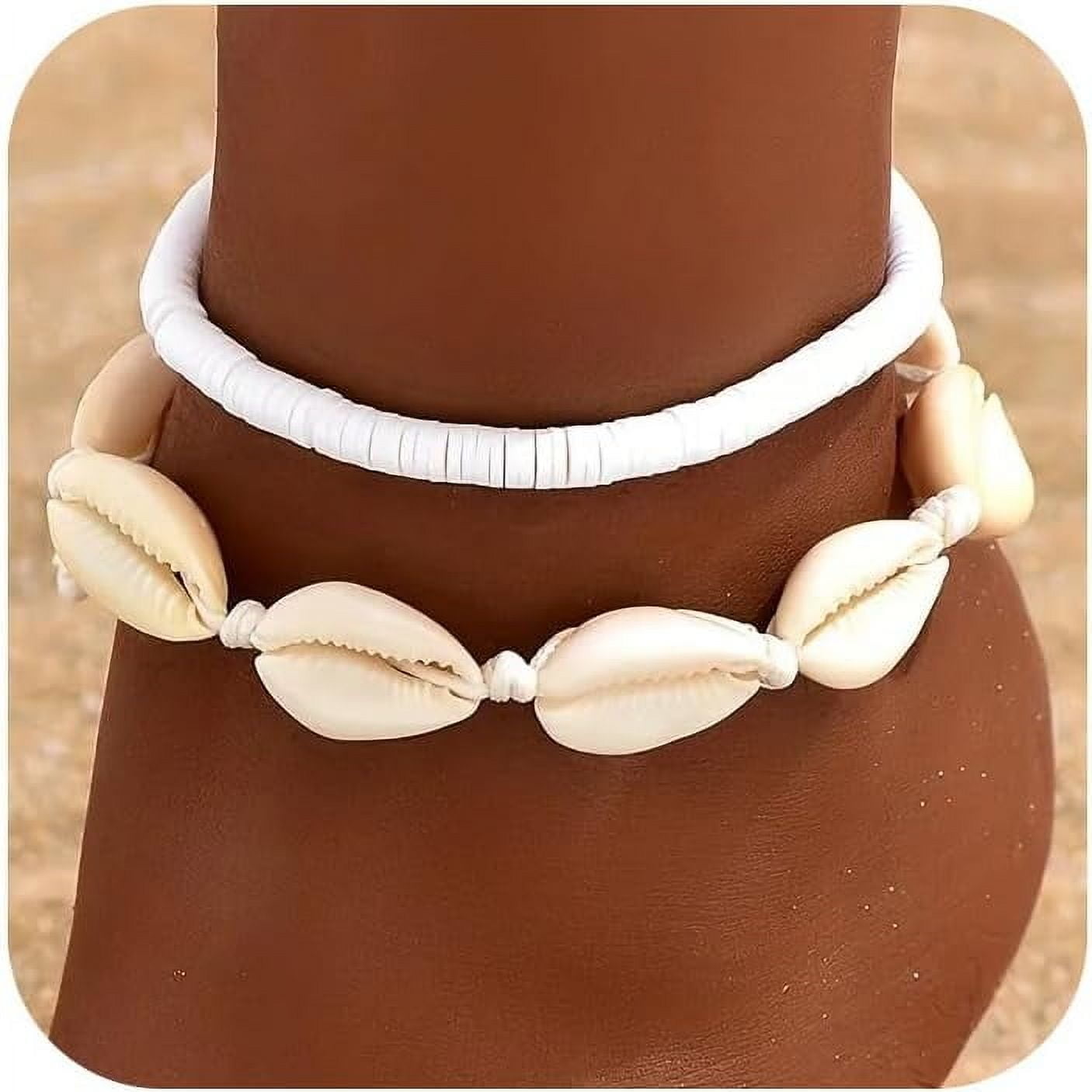 Shell Ankle Bracelet Set for Women, Gold Boho Bead Adjustable Anklet ...