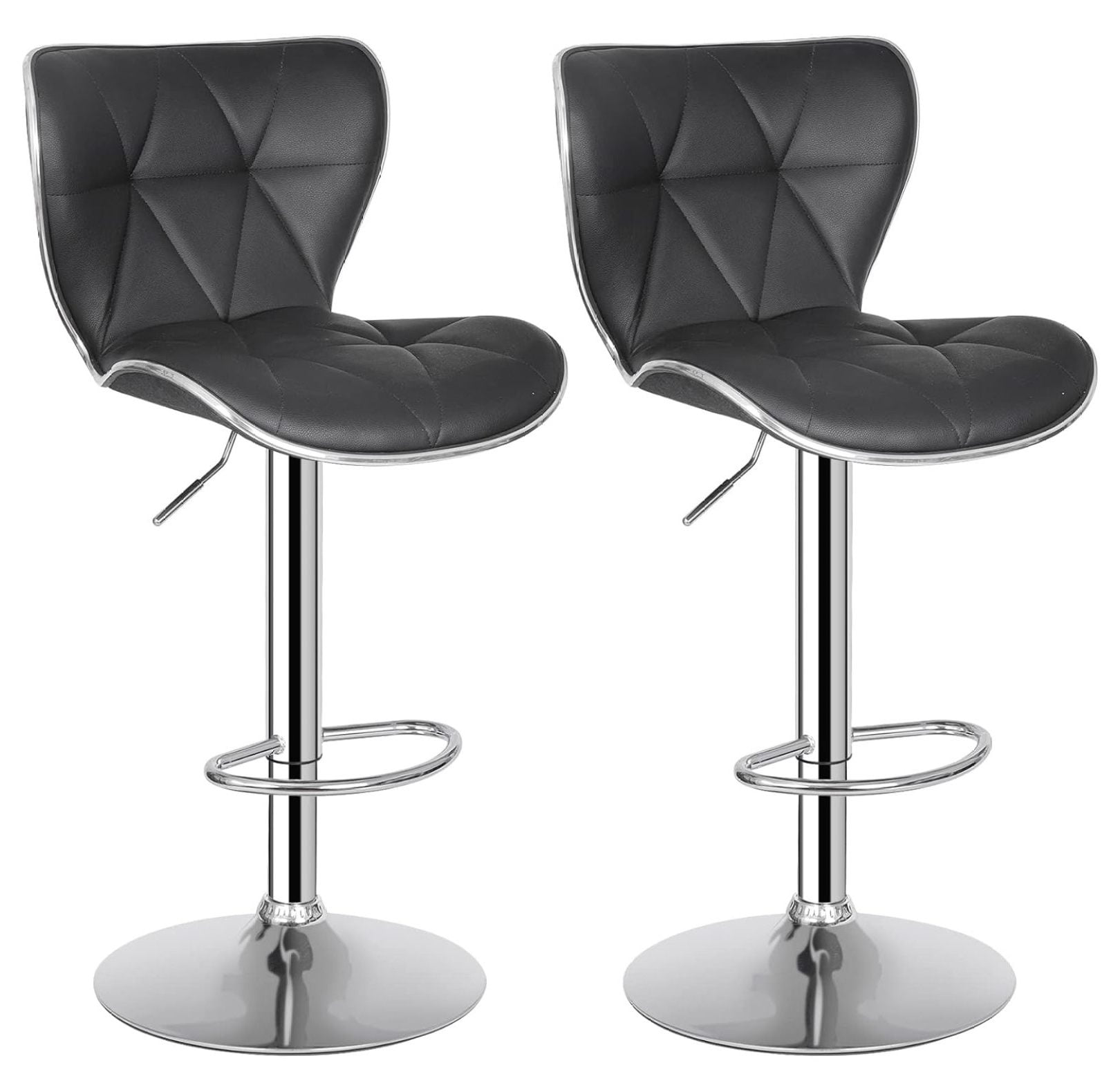 Shell Back Adjustable Swivel Bar Stools, Set of 2 PU Leather Black Bar ...