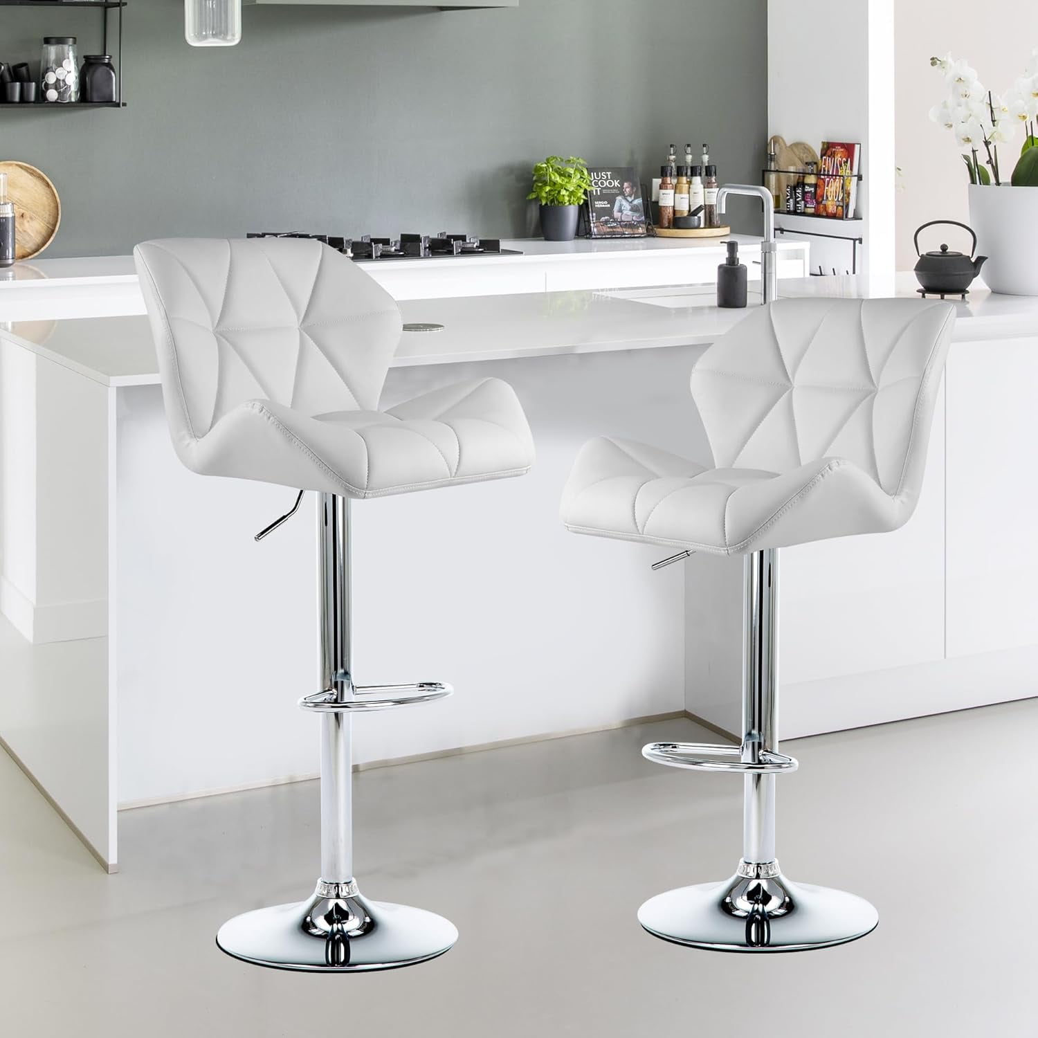 Shell Back Adjustable Swivel Bar Stools, White, Set of 2 - Walmart.com