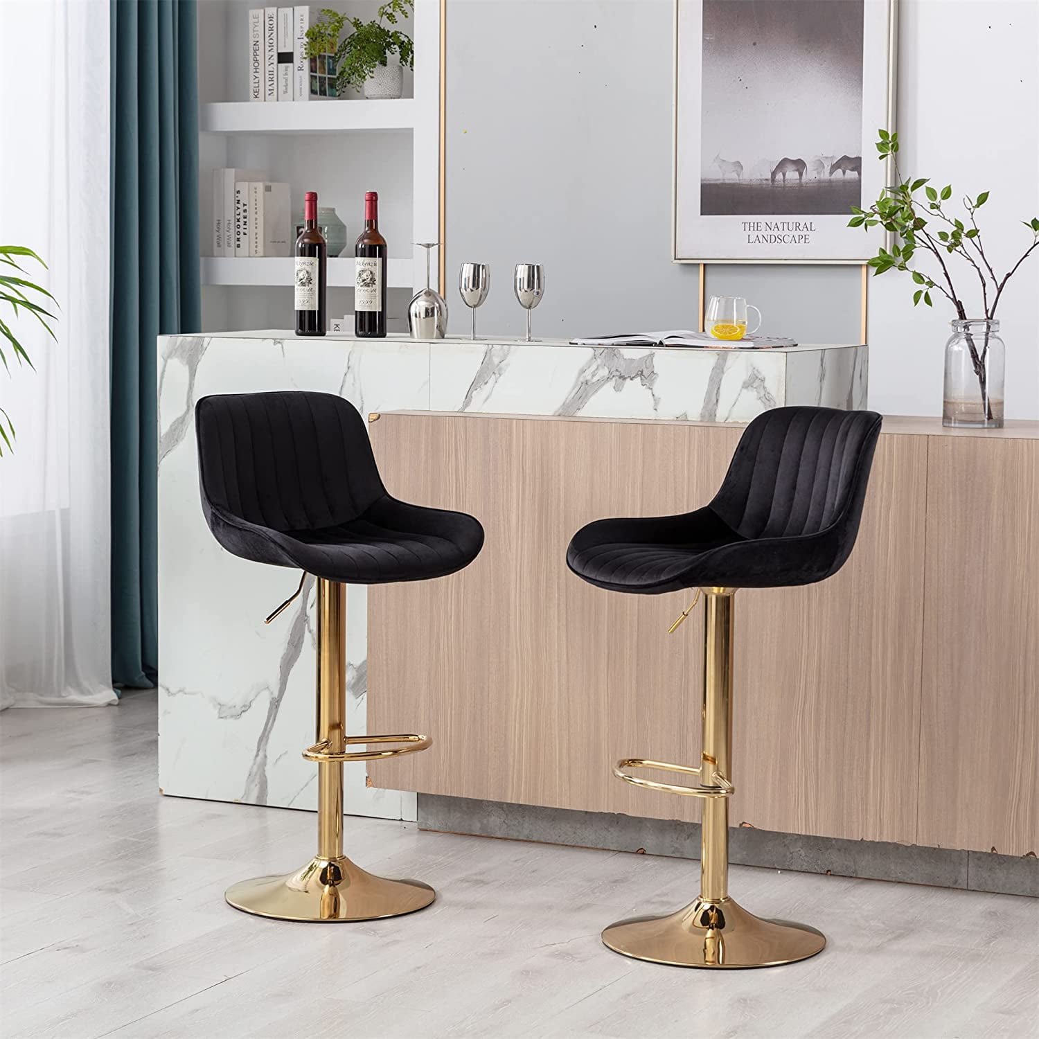 Shell Barstools Black Chassis Adjustable Swivel Stool Velvet Mid Back ...