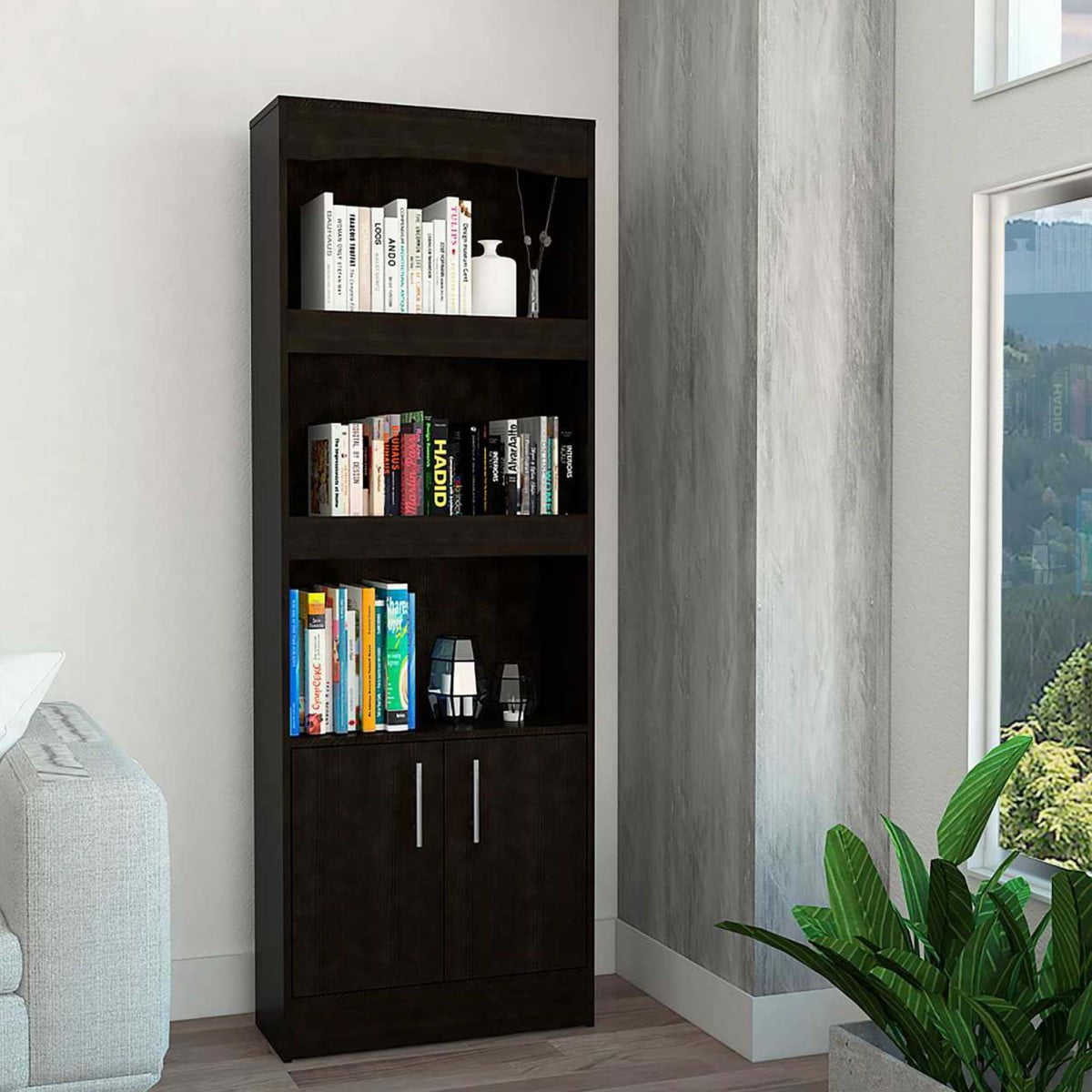 Shell Beach 3-Shelf Bookcase with Drawer, Black Wengue - Walmart.com