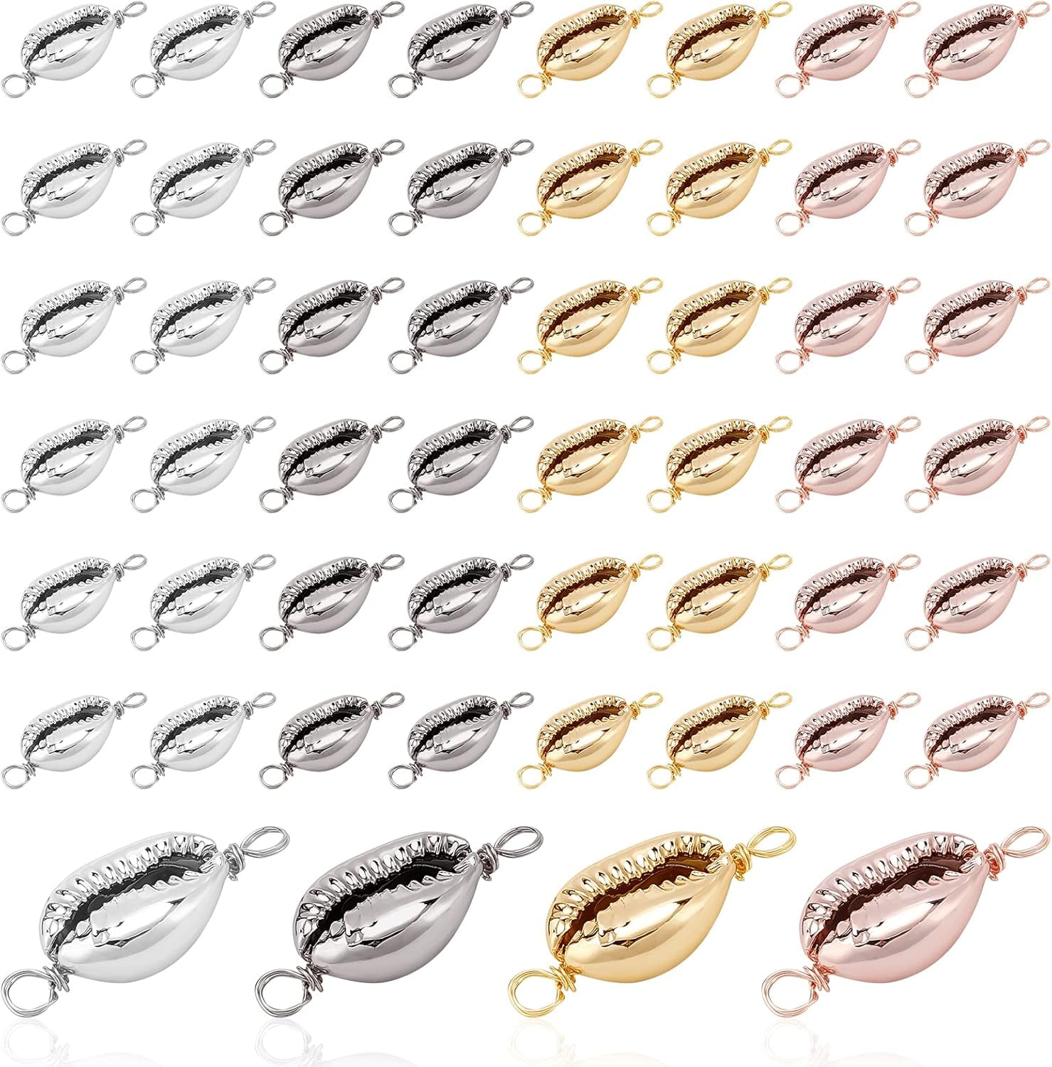 Shell Beads Links 48pcs 4 Colors Cowrie Sea Shells Electroplated ...