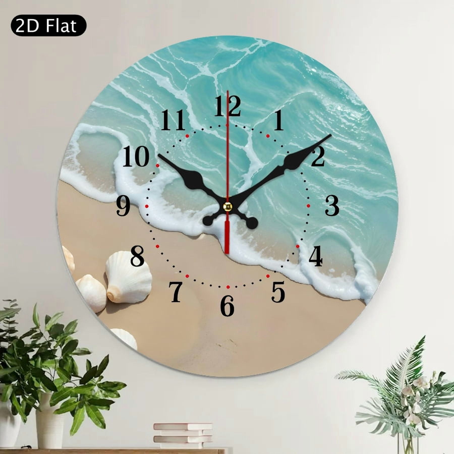 Shell Coast Scenery Wall Clock Silent Non Ticking Wall Clocks Battery ...