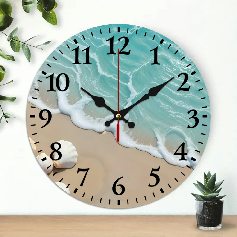 Shell Coast Scenery Wall Clock Silent Non Ticking Wooden Wall Clocks ...