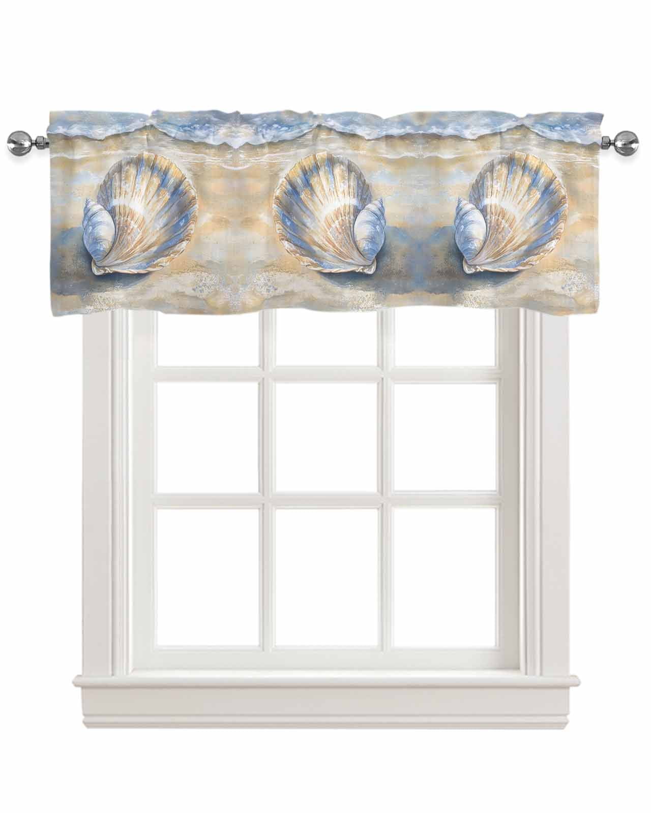 Shell Coastal Kitchen Valances for Windows Farmhouse Linen Window ...