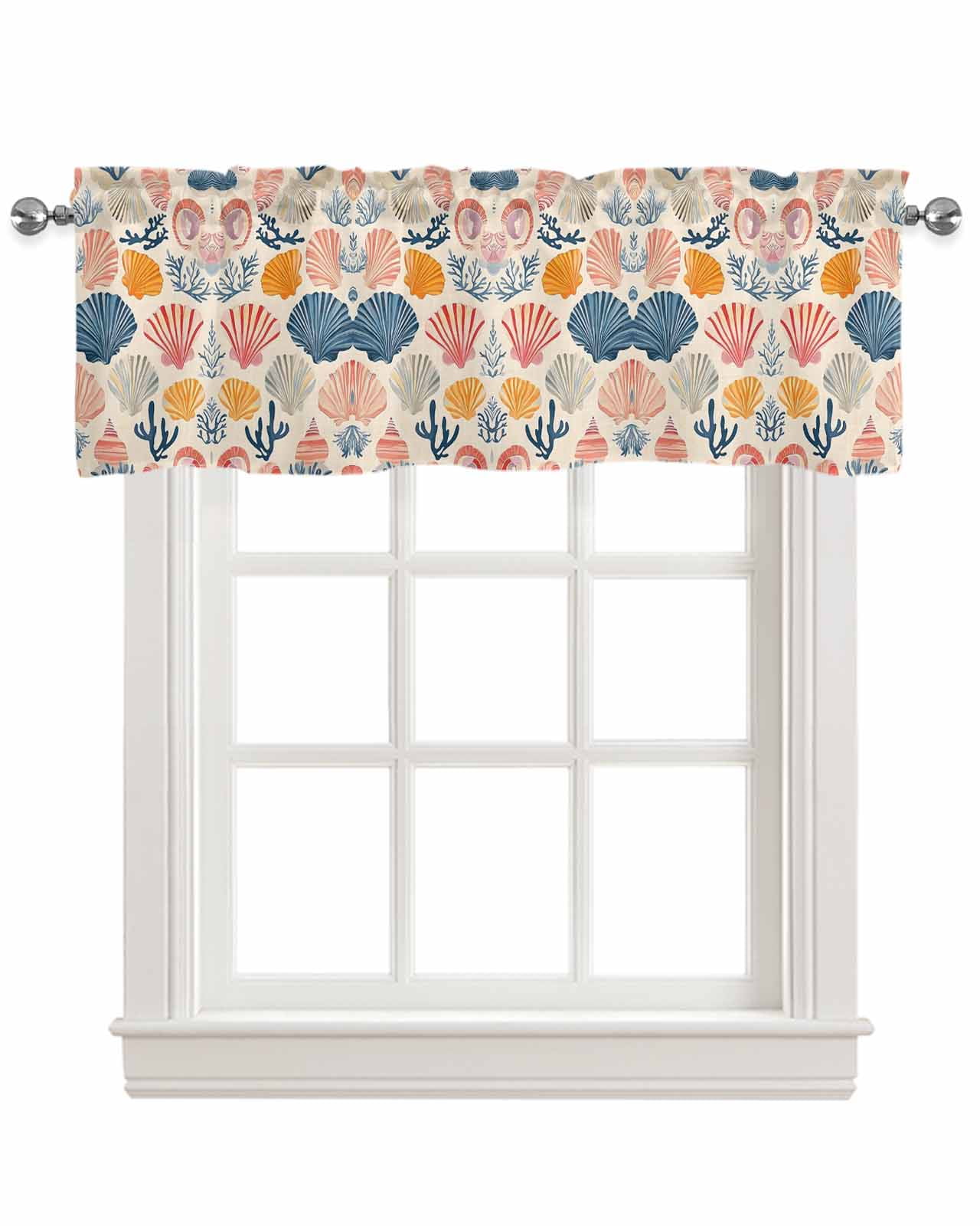 Shell Coastal Kitchen Valances for Windows Farmhouse Linen Window ...