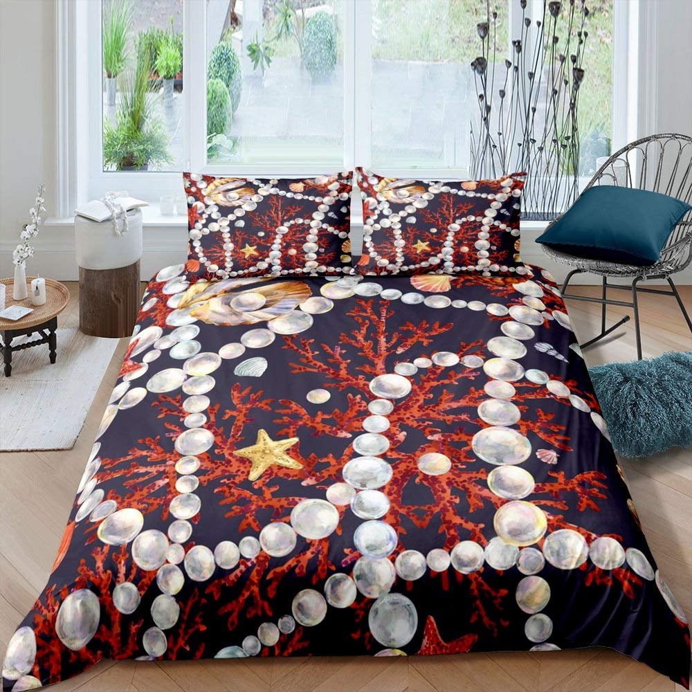 Shell Comforter Cover Set Shell with a Pearl in Beach Print Duvet Cover ...