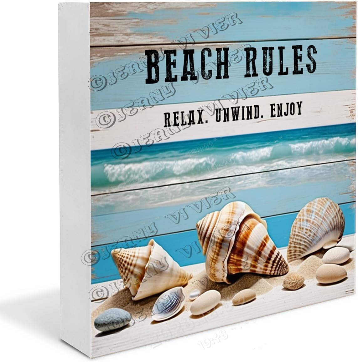 Shell, Conch, And Starfish Beach Rules Relax Unwind Enjoy Wooden Box ...