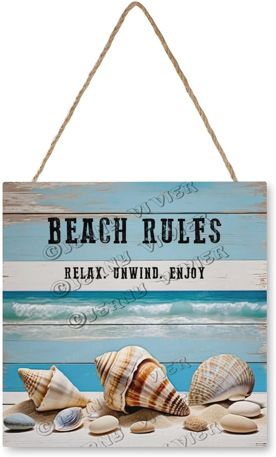 Shell, Conch, And Starfish Beach Rules Relax Unwind Enjoy Wooden Sign ...
