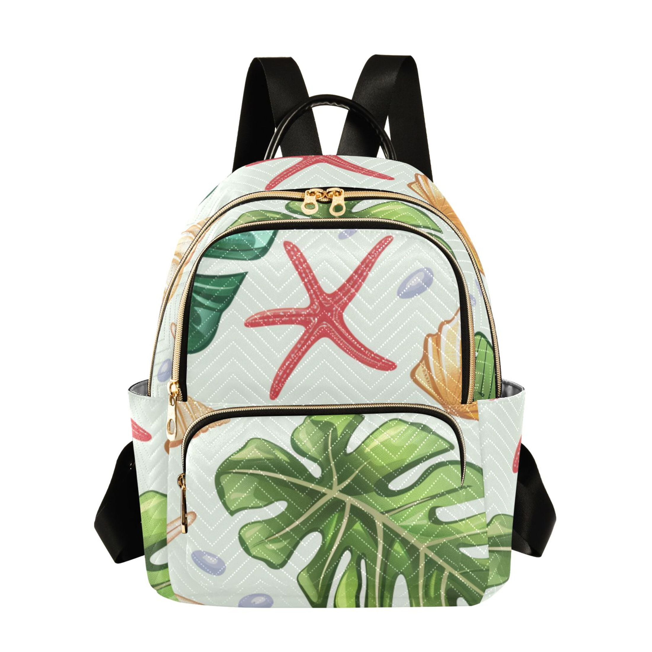 Shell Conch Starfish Palm Leaves Quilted Backpack Fashion Daypack ...