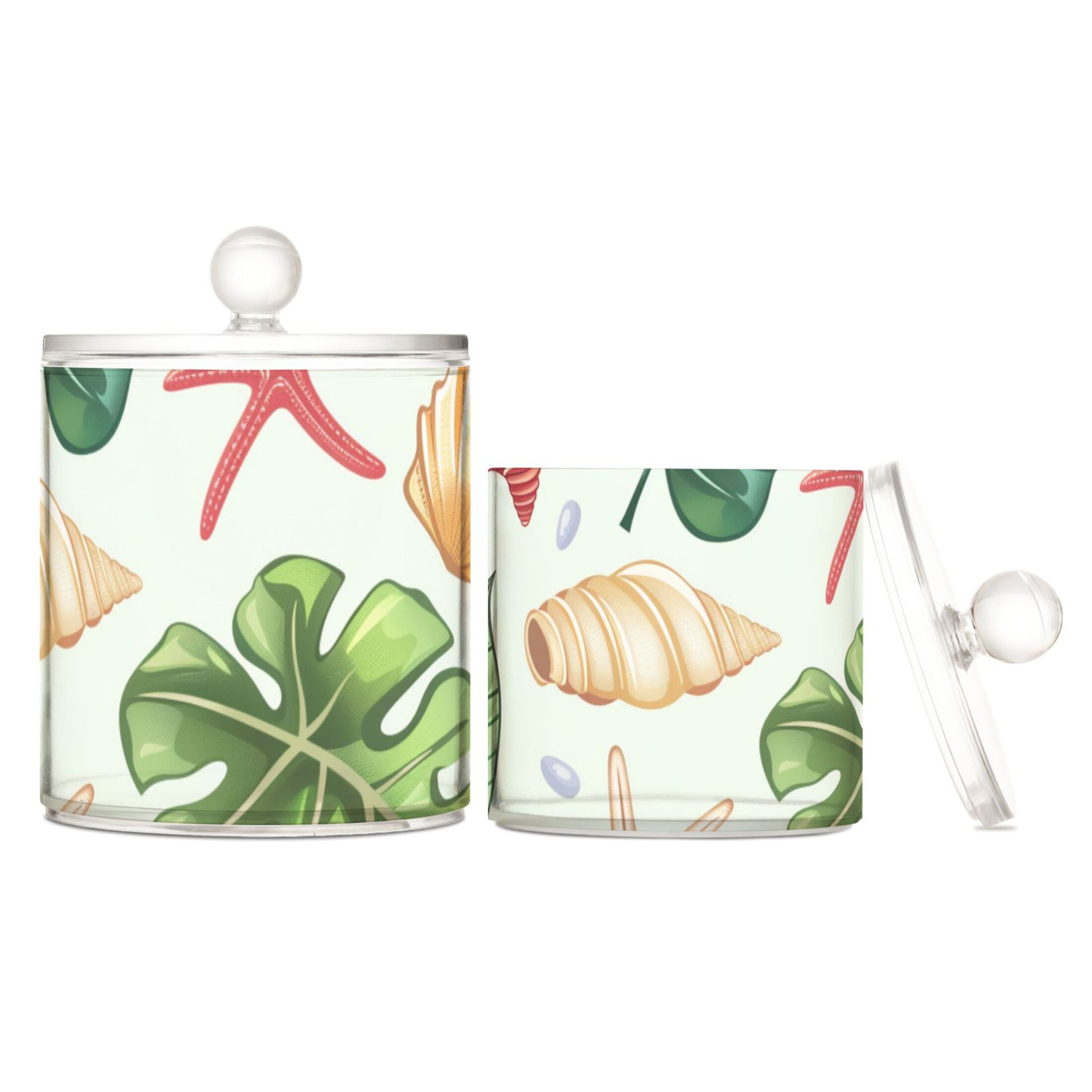 Shell Conch Starfish Palm Leaves Translucent Plastic Cans Storage ...