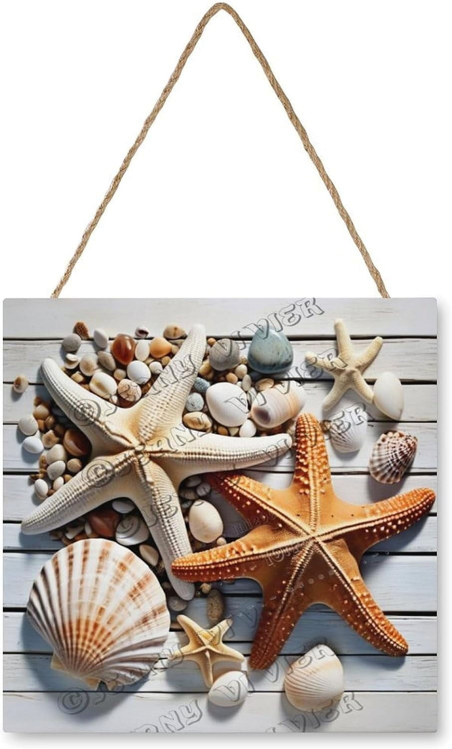 Shell, Conch, And Starfish Wooden Sign Ocean Beach Bathroom Wall Decors ...