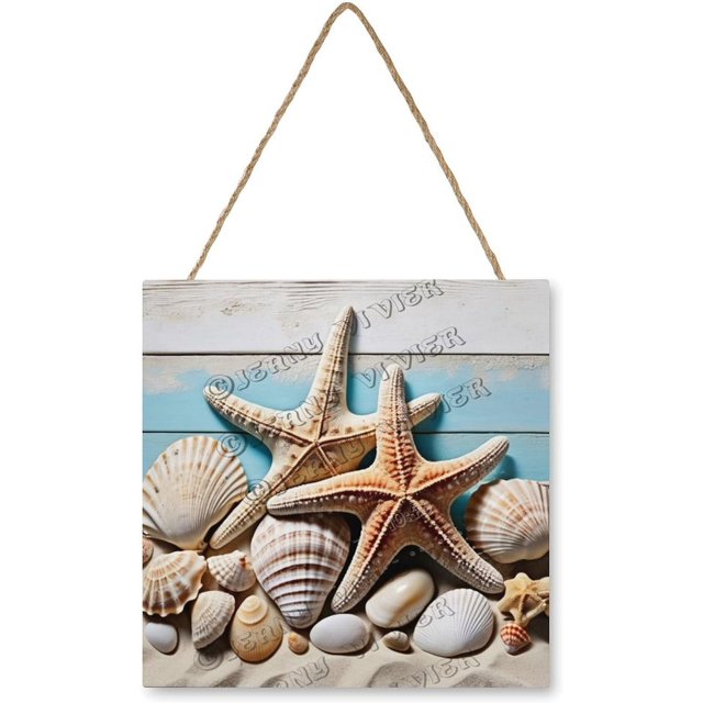 Shell, Conch, And Starfish Wooden Sign Ocean Beach Bathroom Wall Decors ...