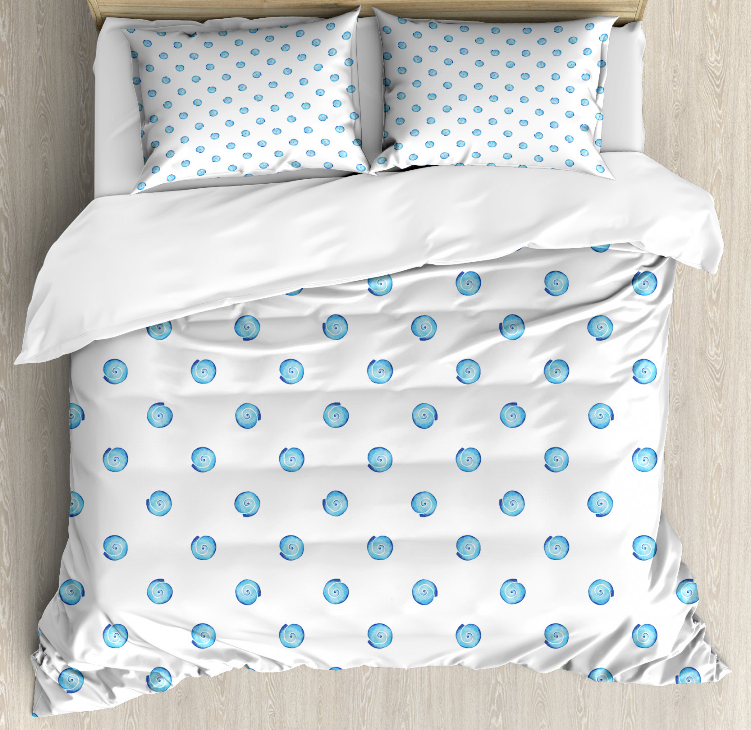 Shell Duvet Cover Set King Size, Soft Aqua Tone Watercolor Illustration ...