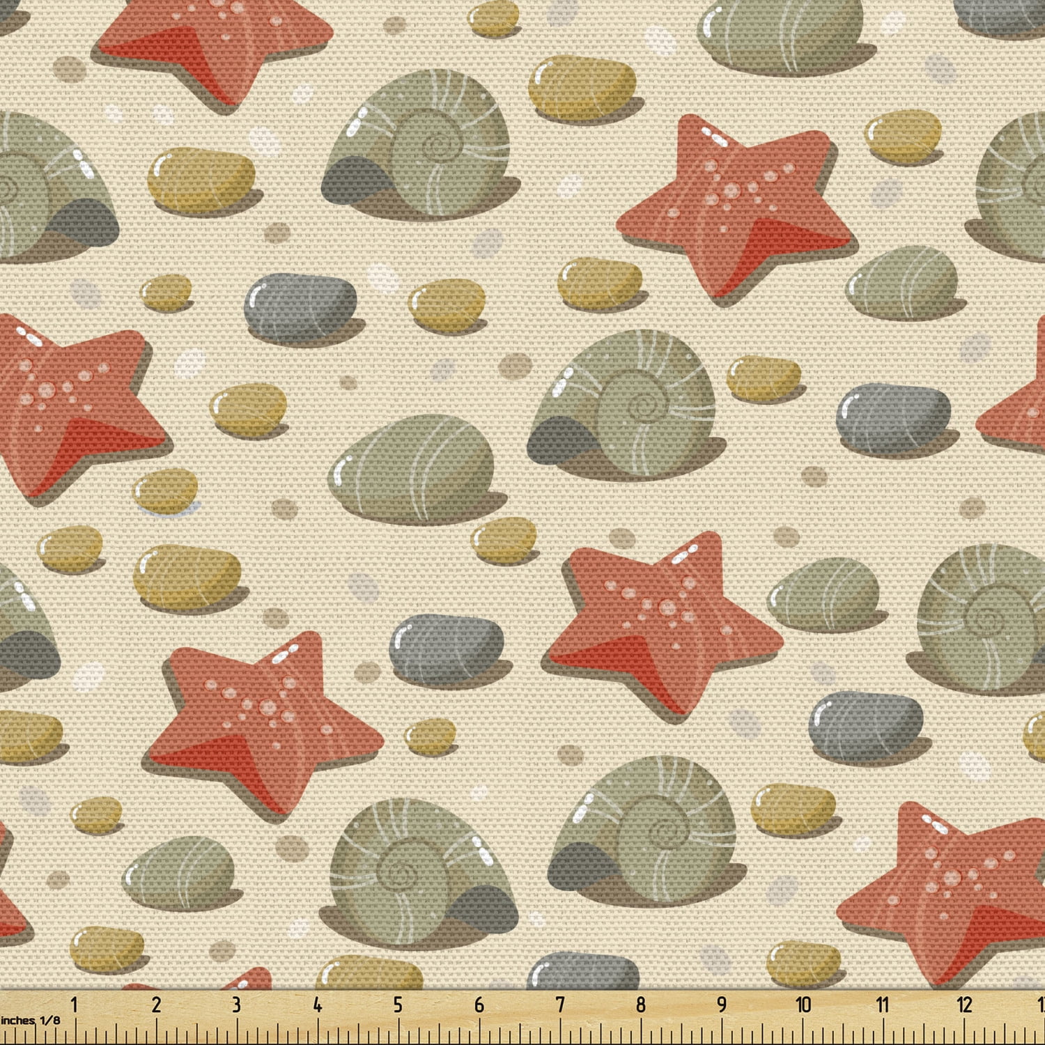 Ambesonne Shell Fabric by the Yard Upholstery, Doodle Coastal Items ...