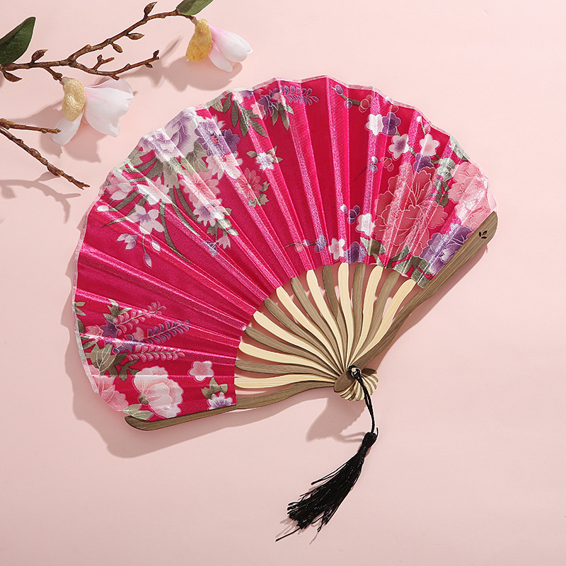 Shell Fan Curved Knife Fan Beige Fan Bone Green Peony Flower Pattern ...