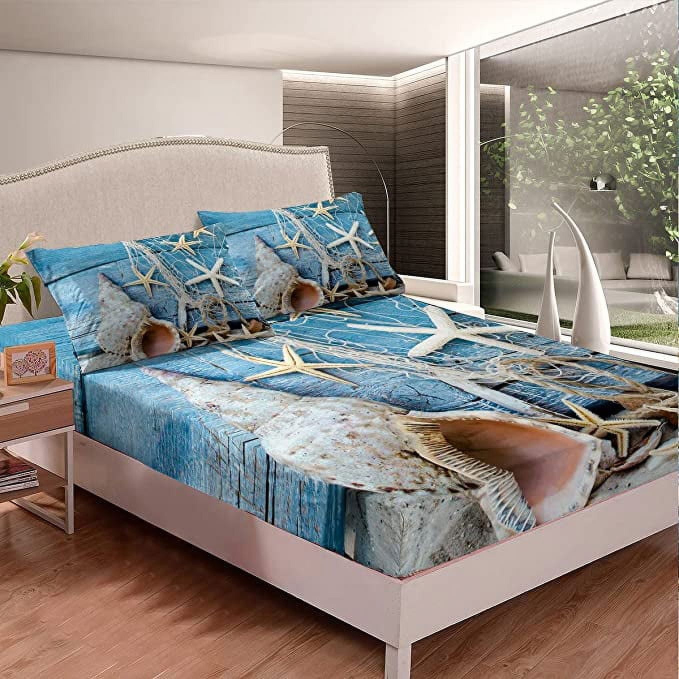 Shell Fitted Sheet 3D Conch StarHeart Shaped Kids Bed Sheet Hawaii ...