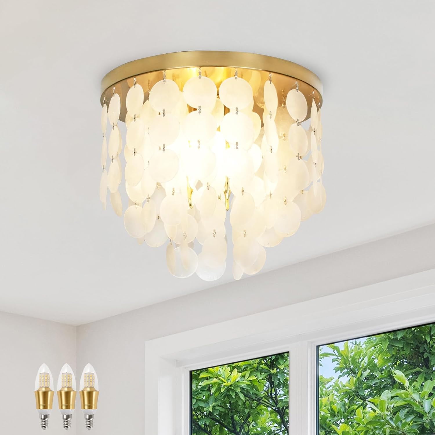 Shell Flush Mount Ceiling Light, Boho Style Ceiling Light Fixtures ...