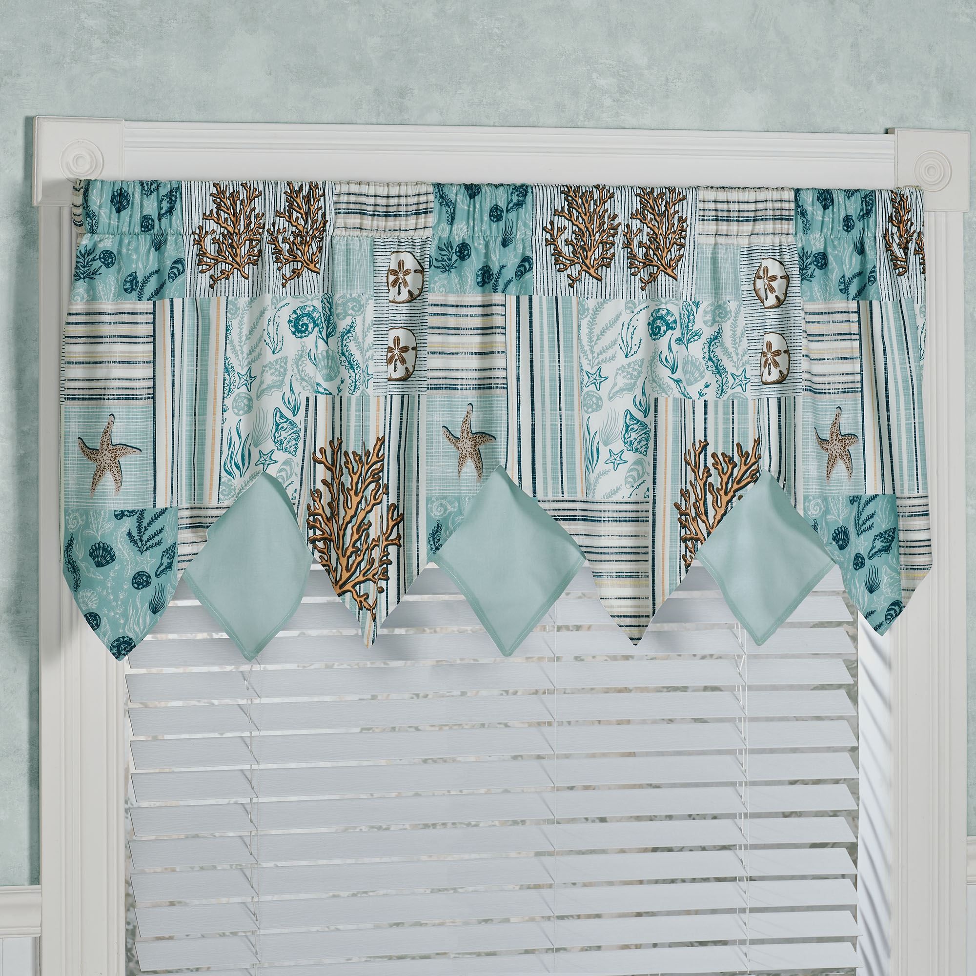 Shell Harbor Coastal Aqua Blue Window Valance Layered 72 x 24 - Walmart.com